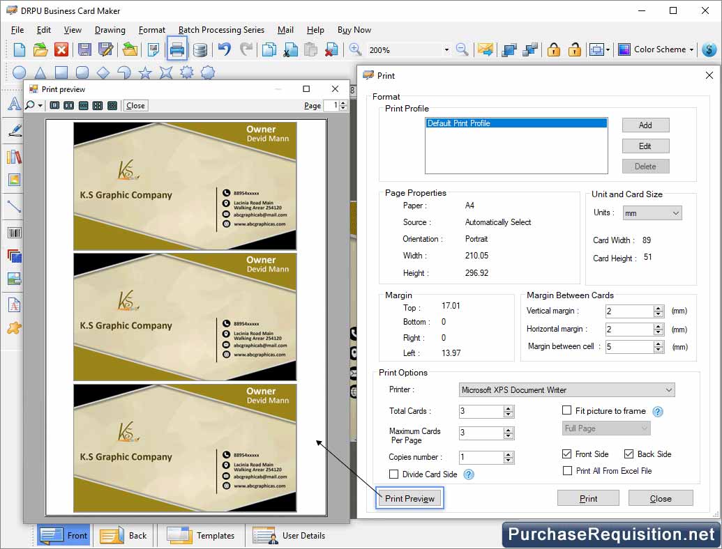 Business card maker software design visiting commercial cards