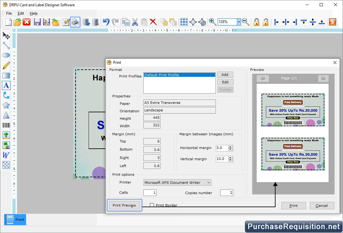 Card design software create business visiting identification cards label