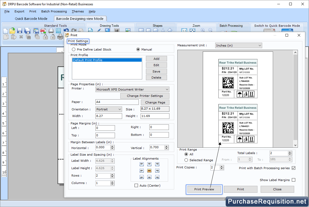 Warehouse barcode software generate 2D barcodes industrial label stickers