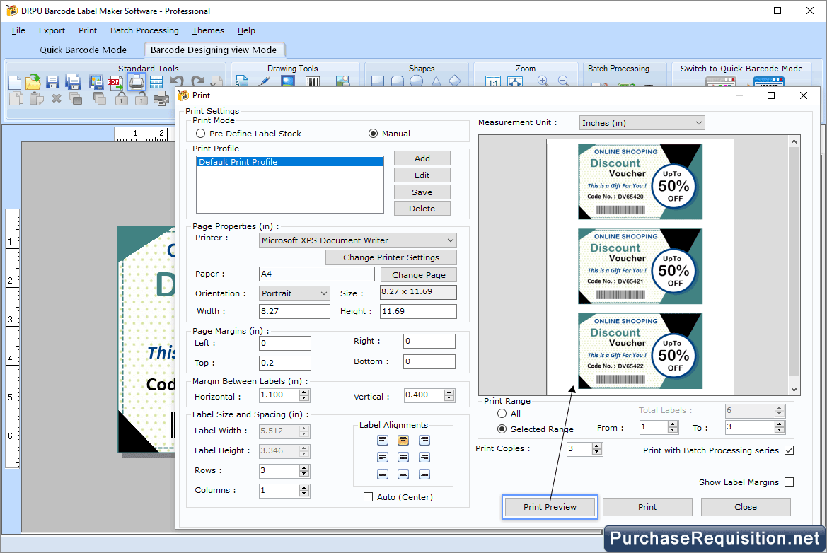 Barcode label maker software generate 2D barcodes tags coupon labels